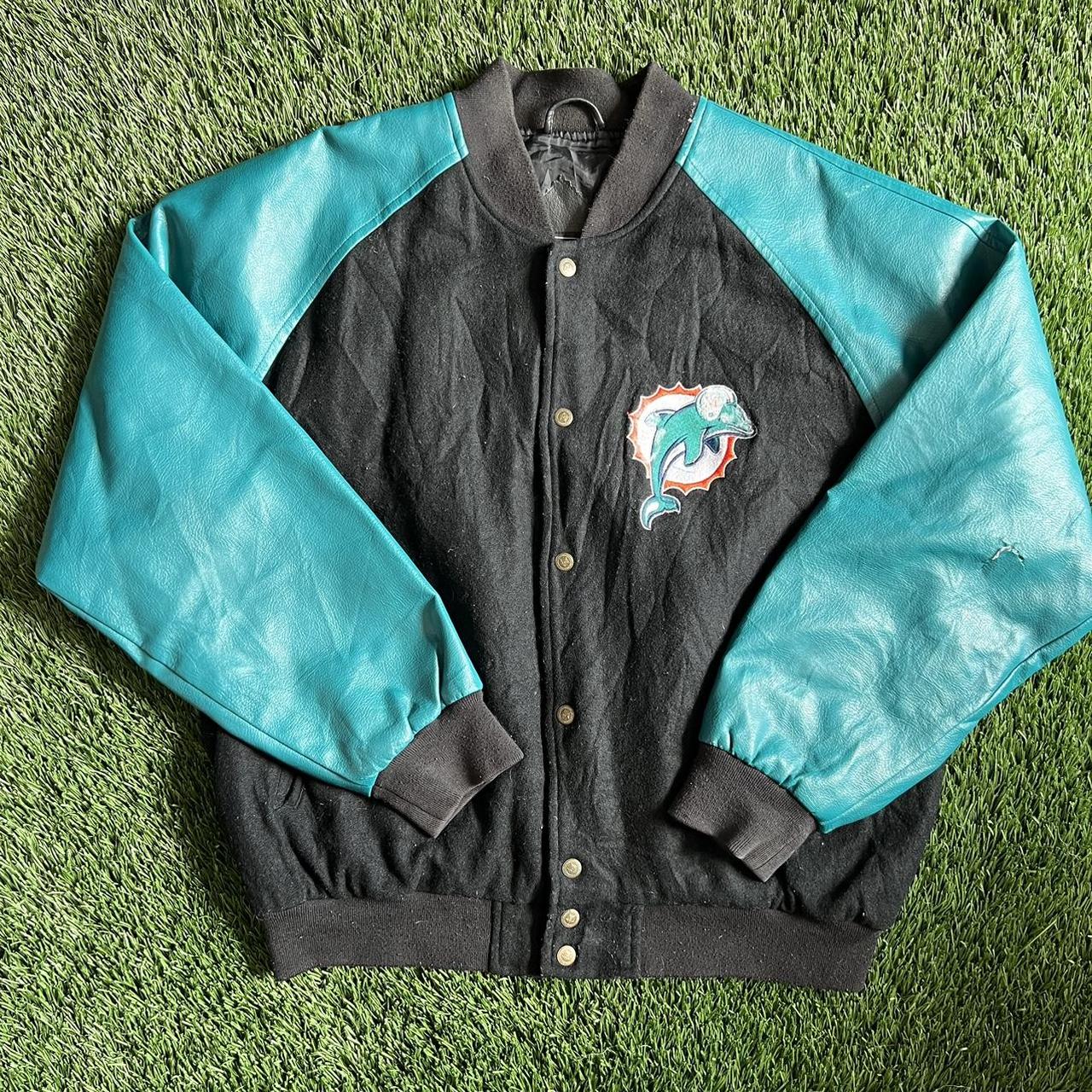 Miami Dolphins leather jacket • Logo on the front... - Depop