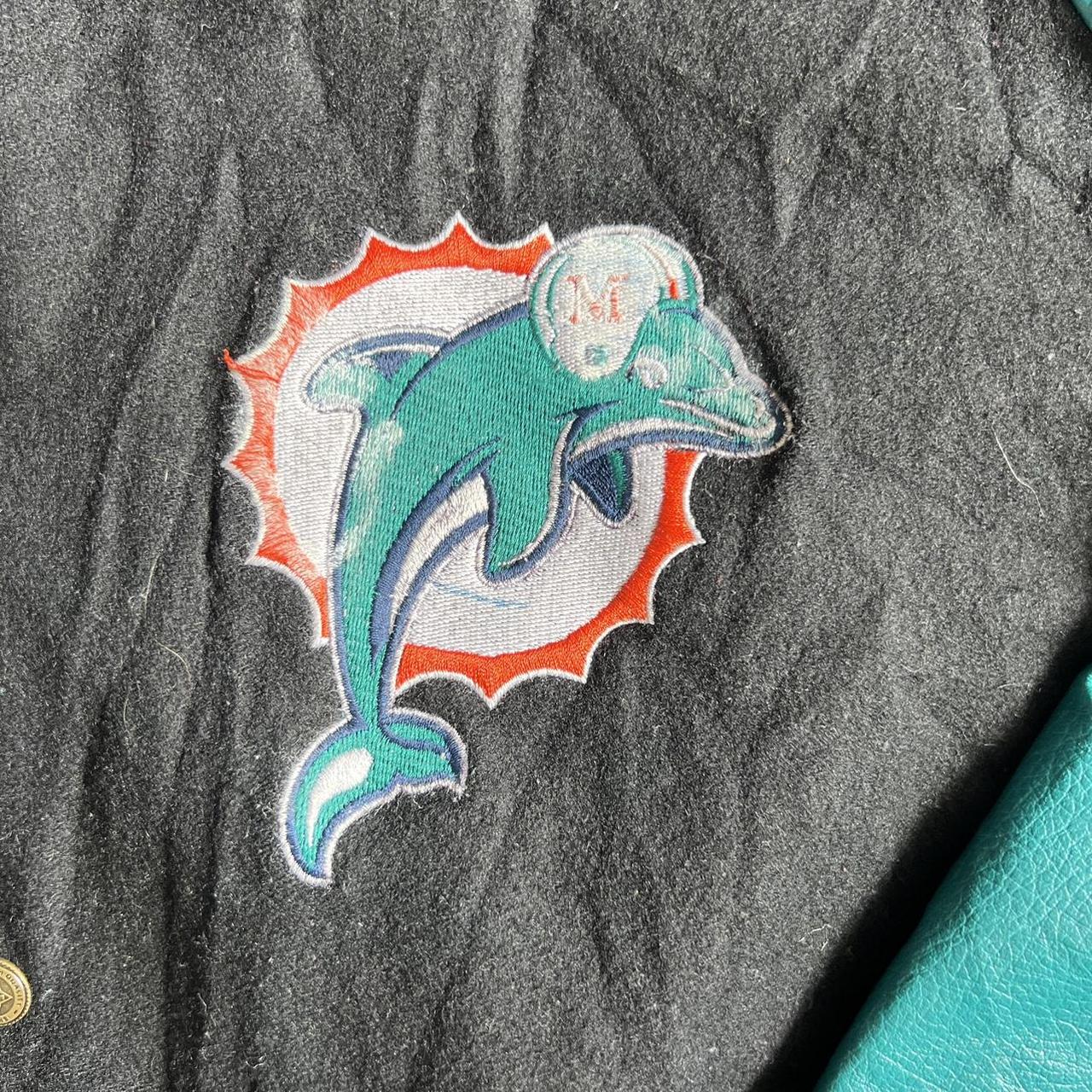 Miami Dolphins leather jacket • Logo on the front... - Depop