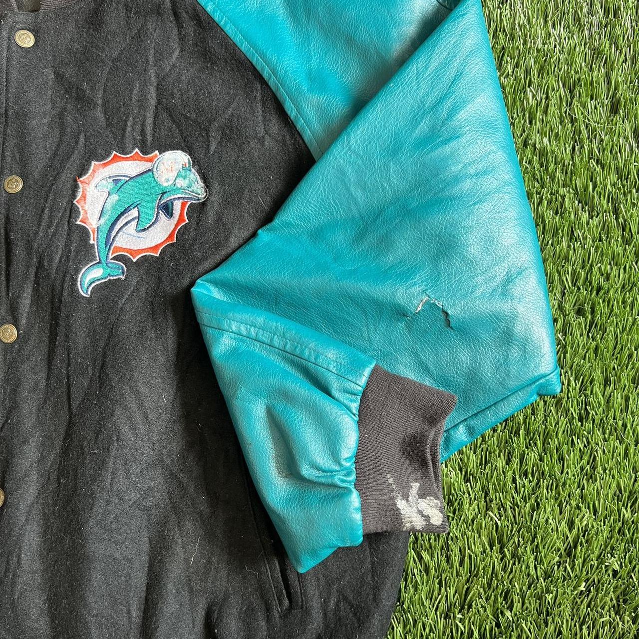 Miami Dolphins leather jacket • Logo on the front... - Depop