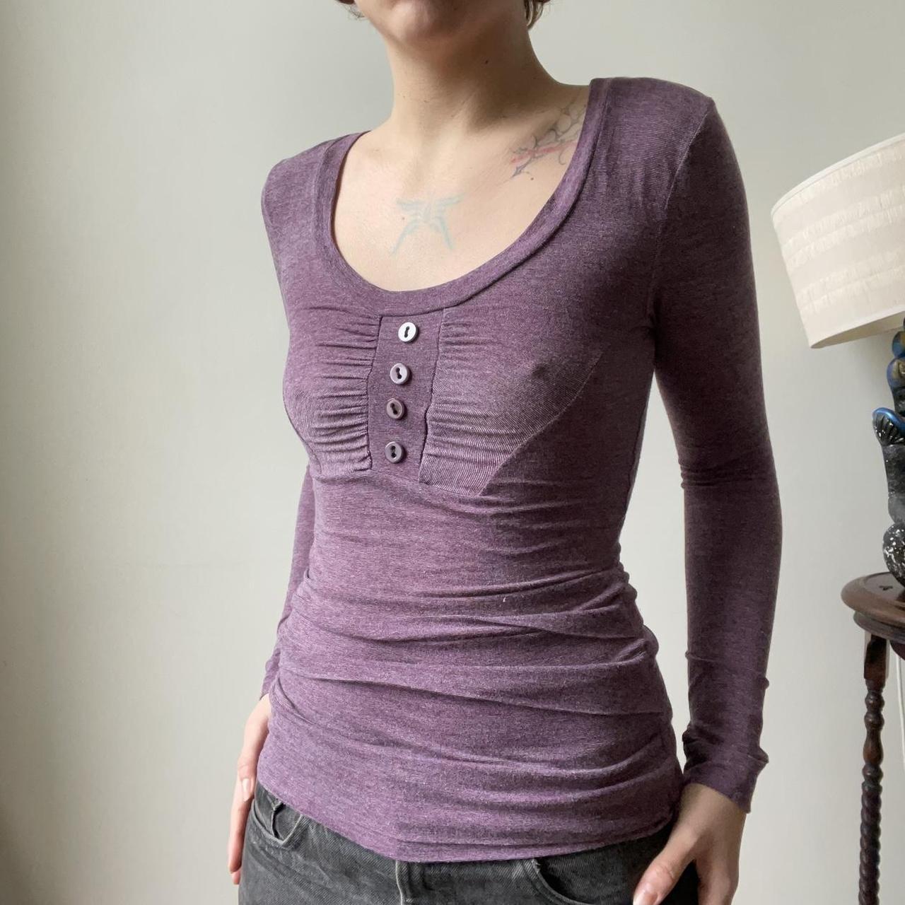 Powder purple vintage y2k long sleeve top with... - Depop