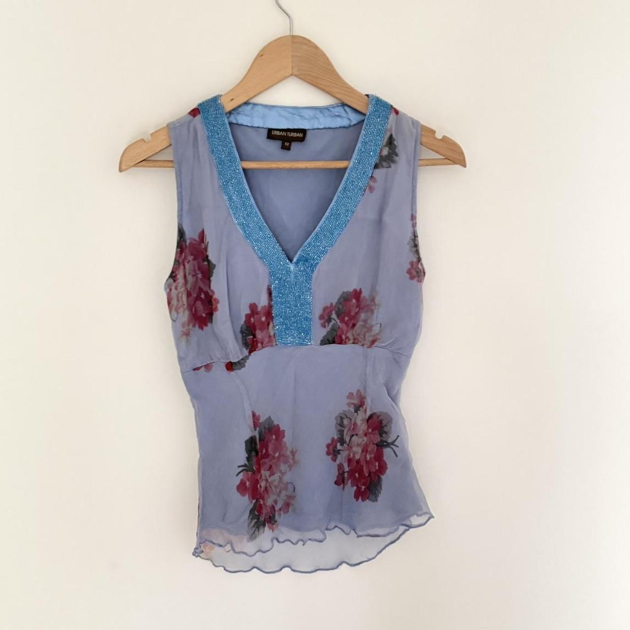 Vintage 2000s beaded floral floaty vest top. Sheer... - Depop