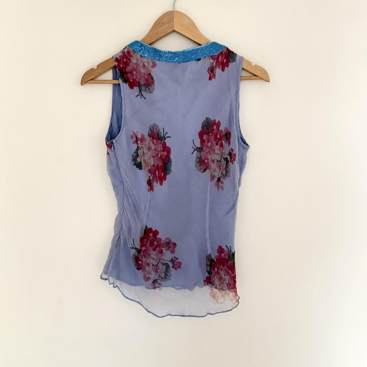Vintage 2000s beaded floral floaty vest top. Sheer... - Depop