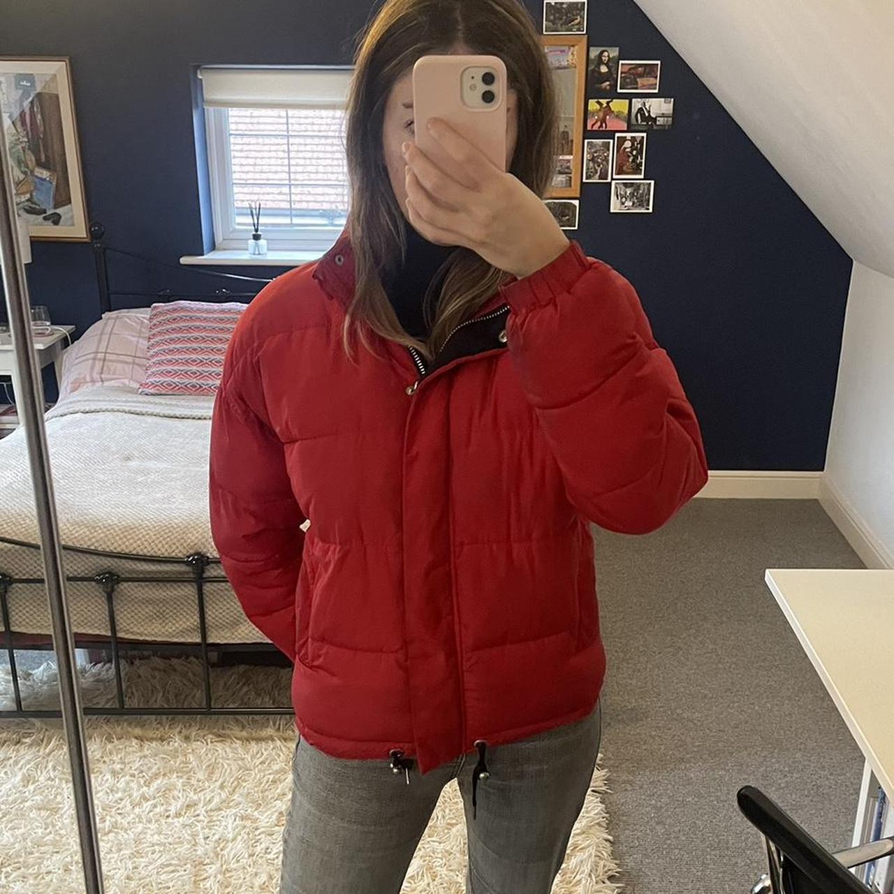 Comfy and cute red puffa coat Zara Size small,... - Depop