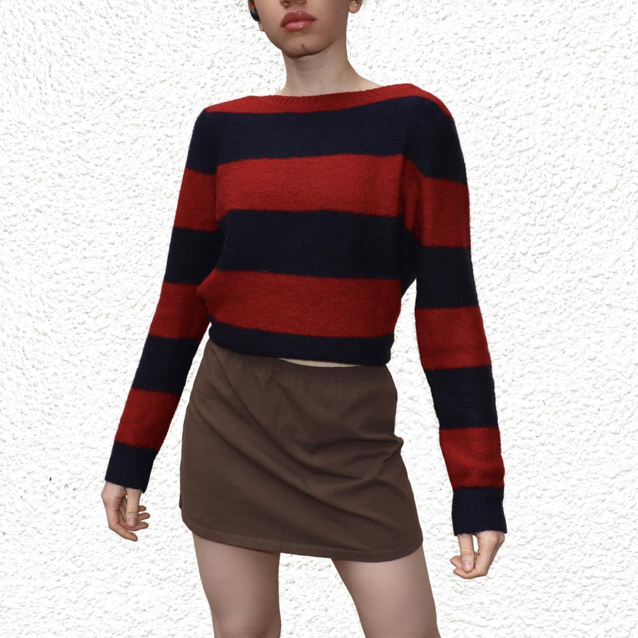 Cozy fall jumper Stripy jumper - navy and red -... - Depop
