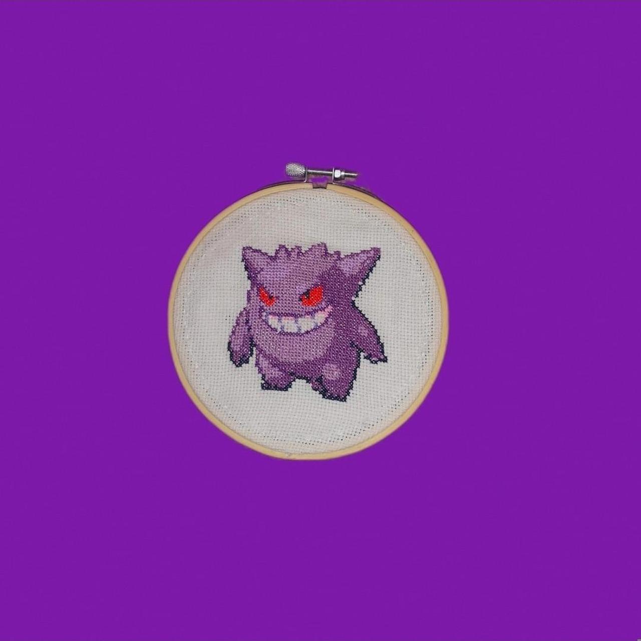 💜 Handmade Gengar cross-stitch 😈 💜 💜 Handstitched... - Depop