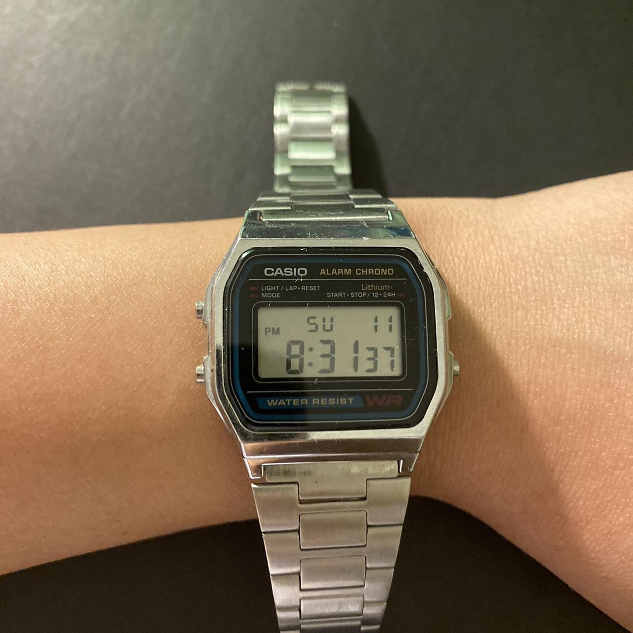 Casio Men's A158WA-1DF Stainless Steel Digital... - Depop