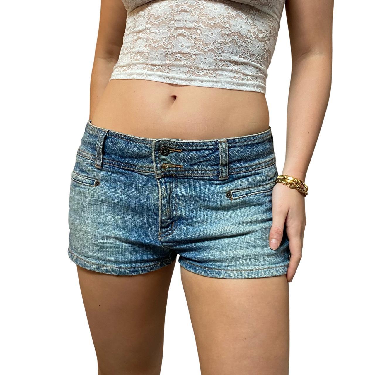 Vintage low rise denim mini booty shorts. From old... - Depop