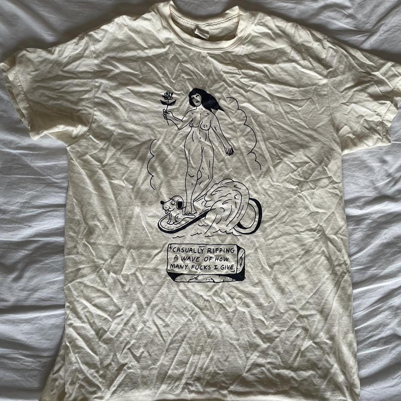 Ignorant style tshirt with surfing woman, dog and... - Depop