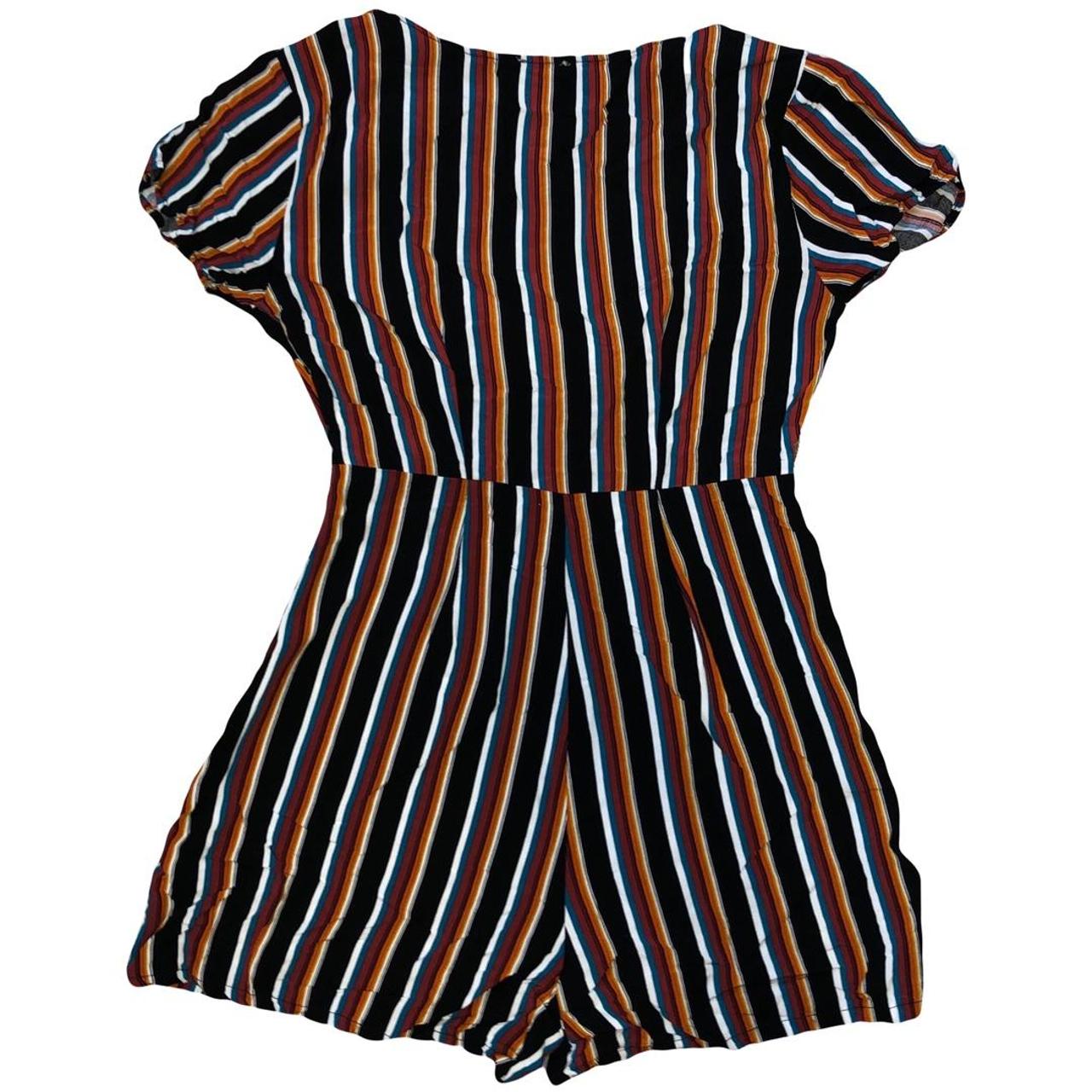 Striped romper w front keyhole Pockets!!!! Length... - Depop