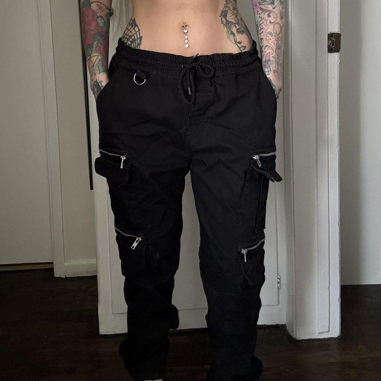 hot topic black zipper jogger pants size large... - Depop