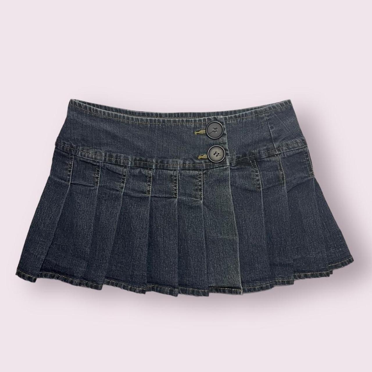 Angels Super pleated denim micro mini skirt Dark... - Depop