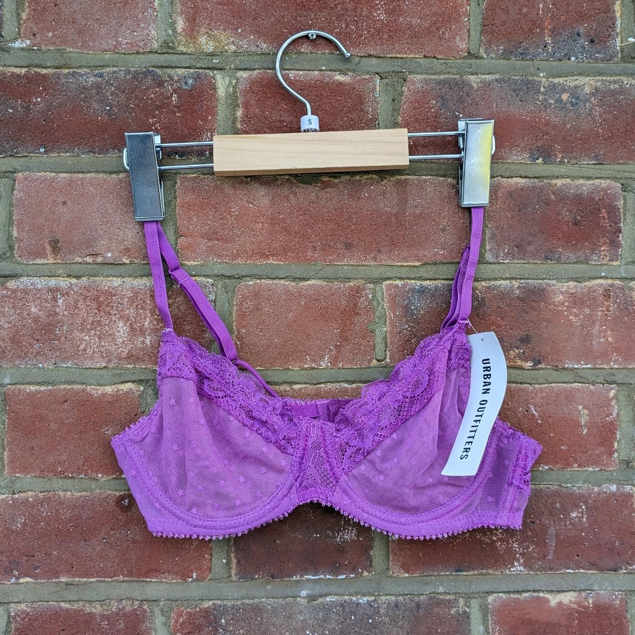 🌿 Magenta mesh patterned bra from Urban Outfitters,... - Depop