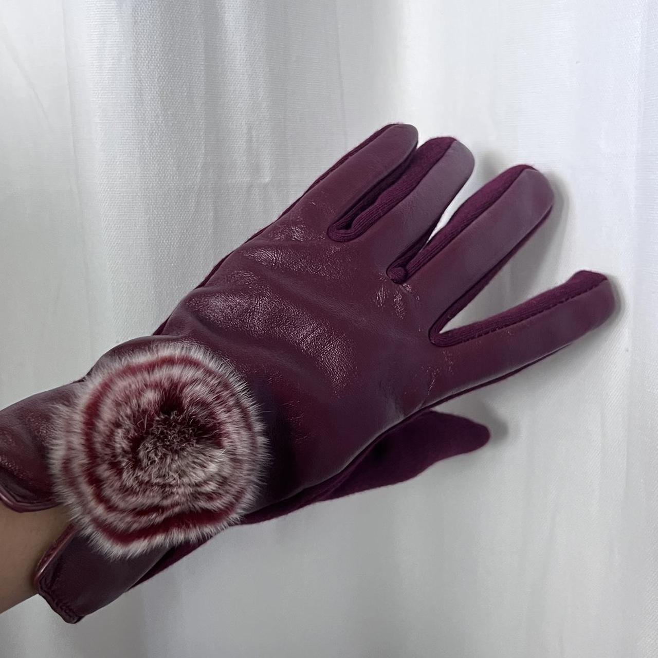 Burgundy soft leather winter gloves #winter #gloves - Depop