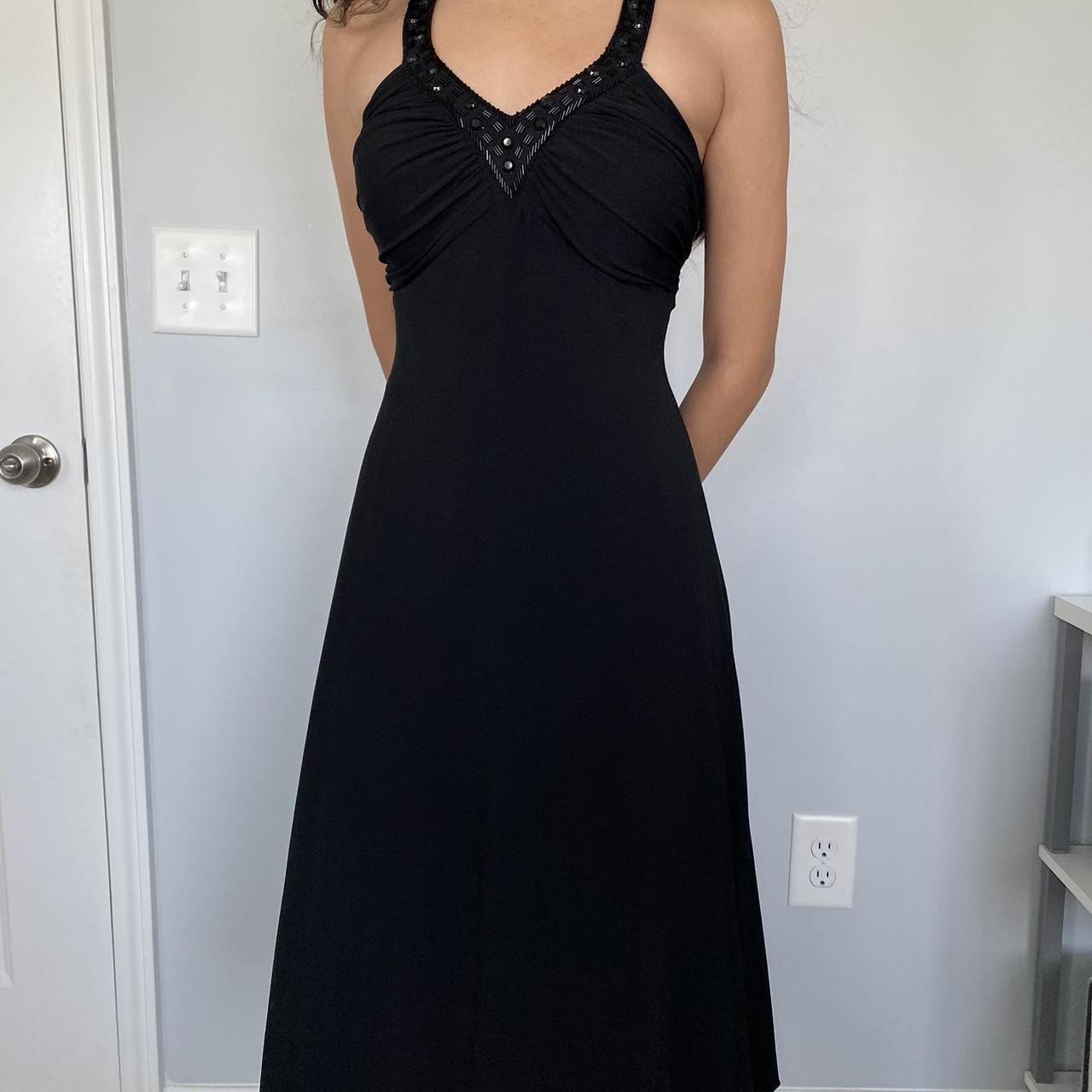 Spence Women’s black evening midi dress | sequins... - Depop