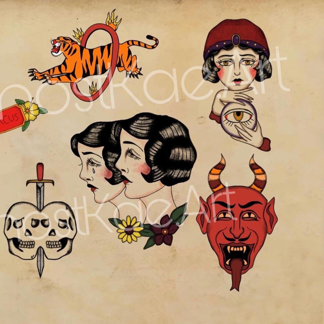 Tattoo flash art print Framed 4x6 print:... - Depop