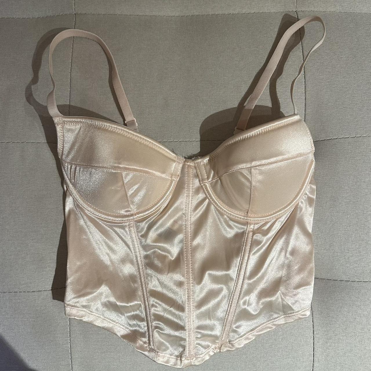 cutest satin pink corset top never worn as too small... - Depop