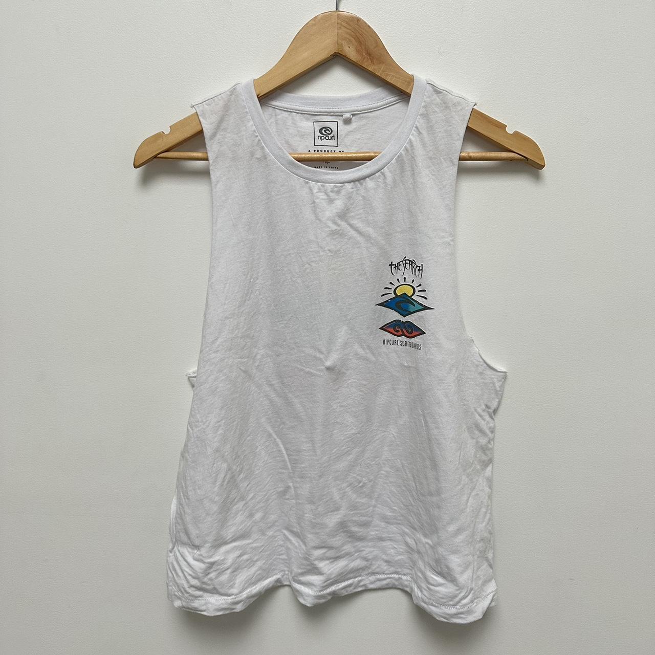 Ripcurl white muscle surf singlet with logo on... - Depop