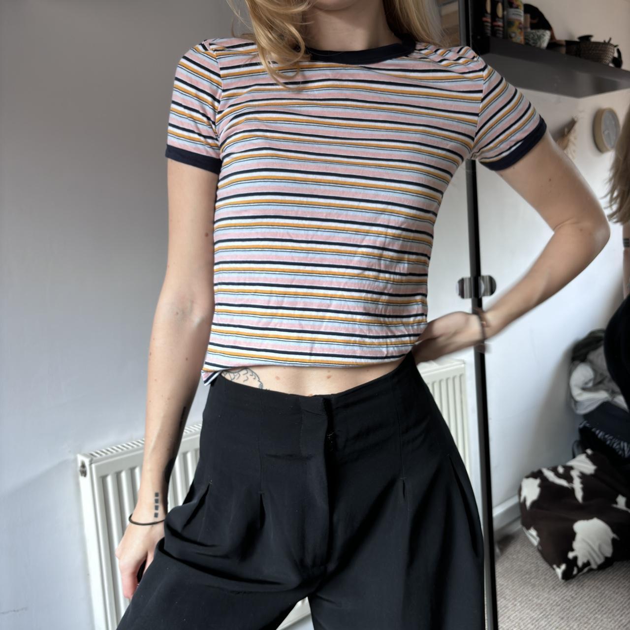 \\ monki multi colour striped cropped t-shirt // //... - Depop