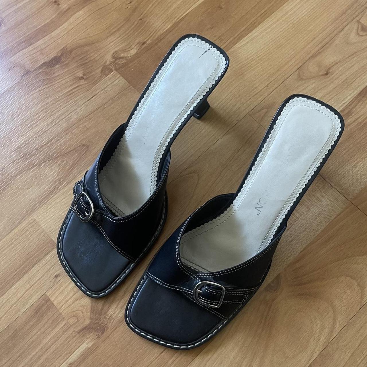 vintage kitten heels square toe and buckle... - Depop