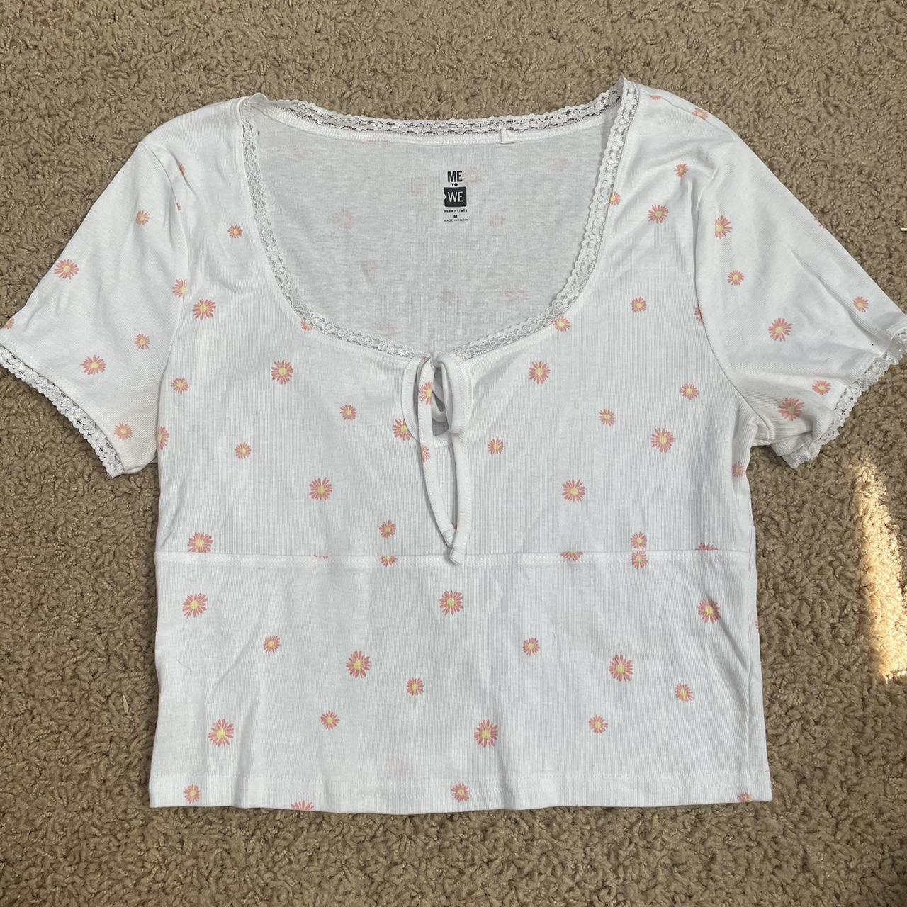 super cute tie front pacsun top! has a pink floral... - Depop