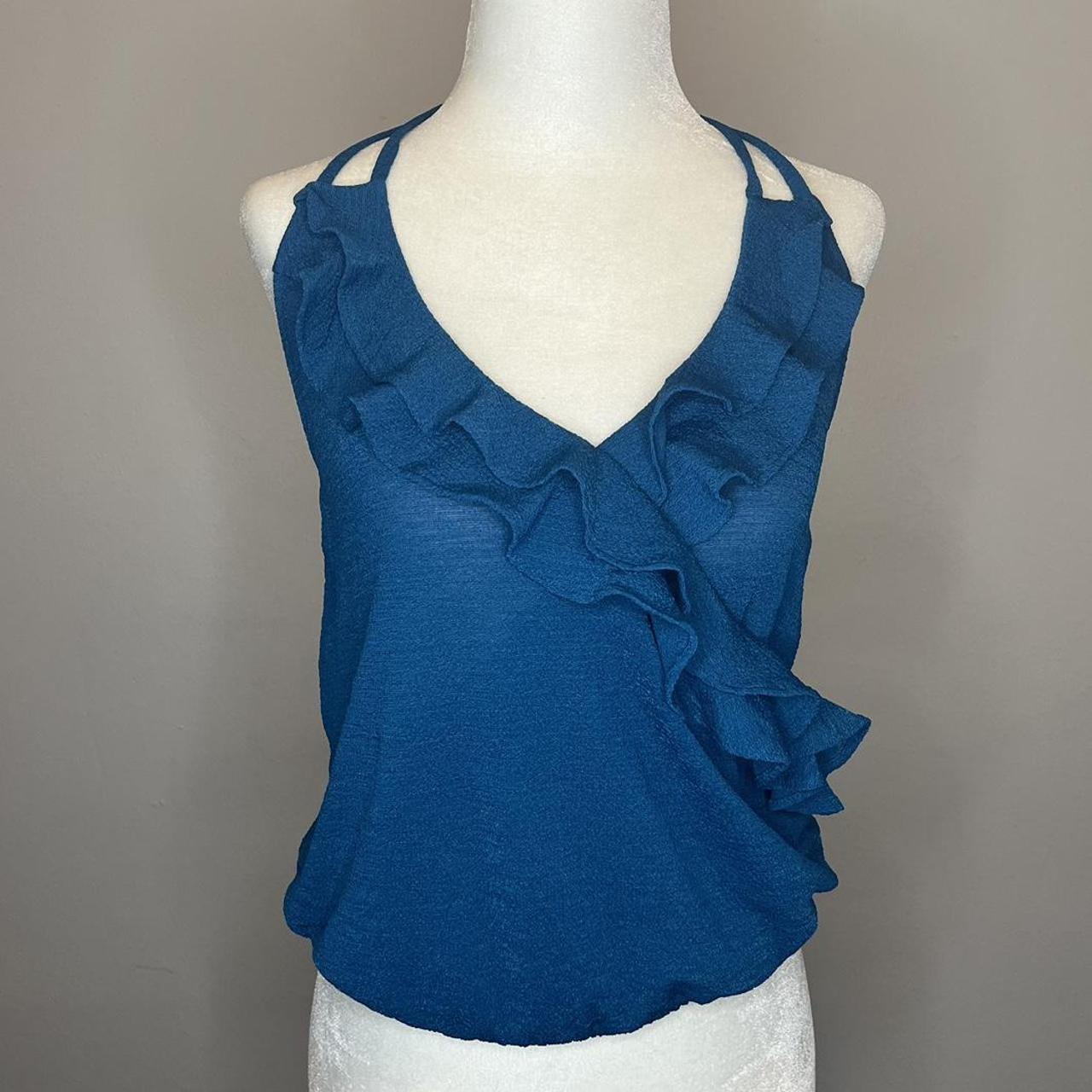 Electric blue frilly top 🖤🖤🖤 Double straps that tie... - Depop