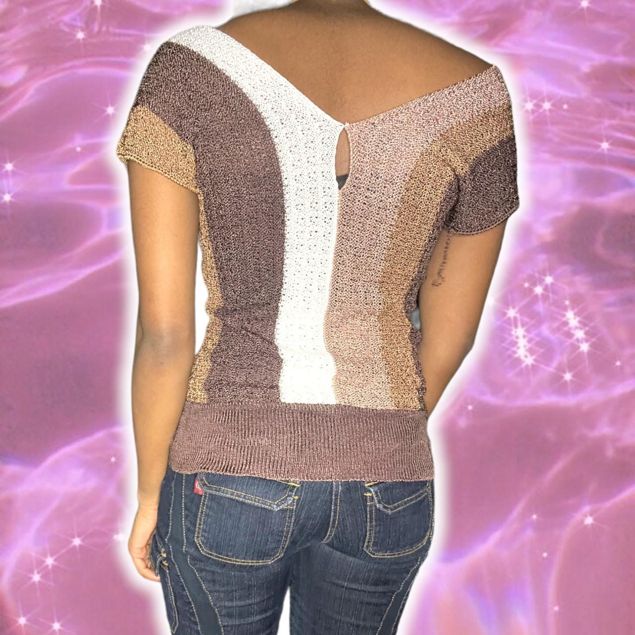 Y2K Bebe earthy multitone knit v neck off shoulder... - Depop