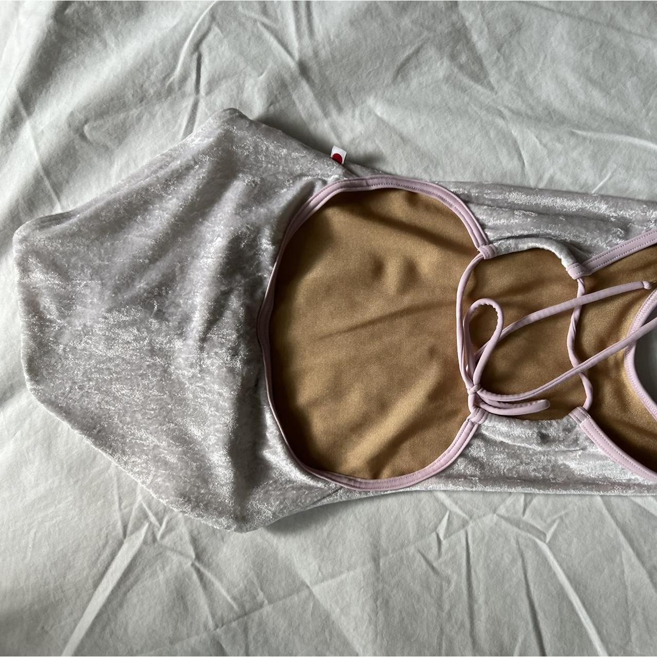 XS YUMIKO “KATE” LEOTARD white velvet light pink... - Depop