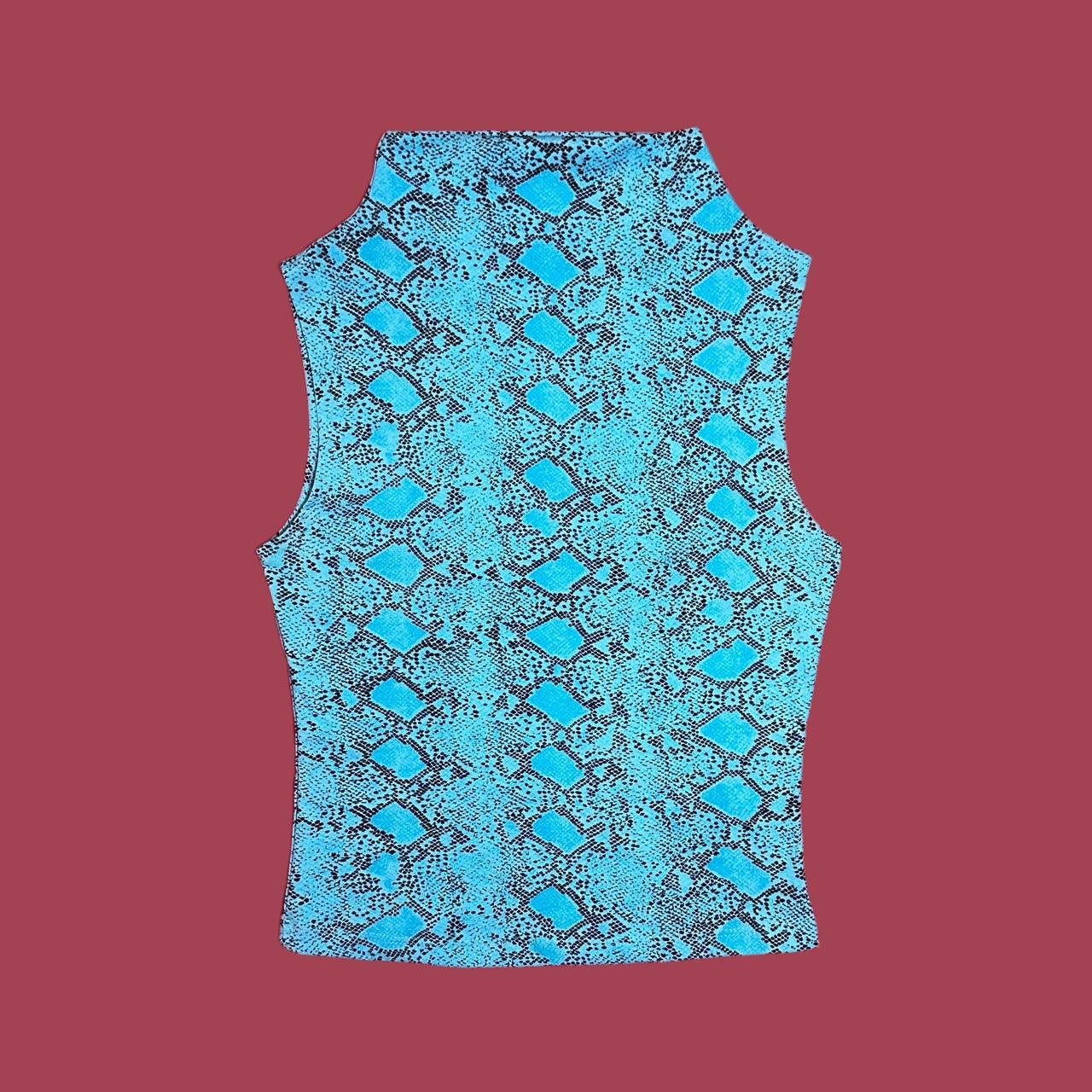Y2K Cyan Blue Snakeskin Pattern Mockneck Tank... - Depop