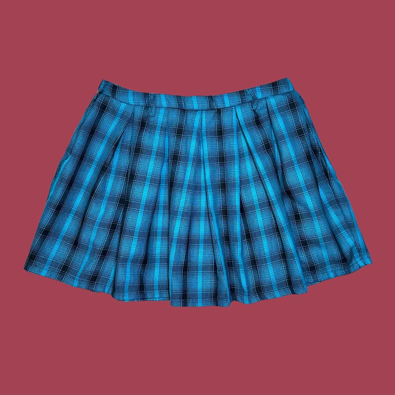 Mallgoth Pleated Plaid Mini Skirt Teal And Black Depop