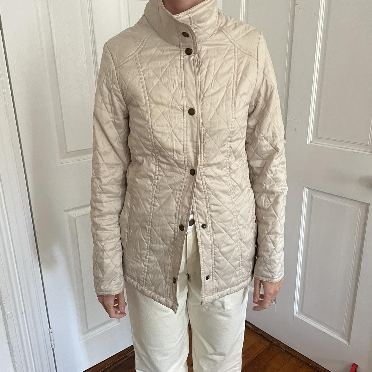 barbour quilted jacket, womens color: pearl small... - Depop
