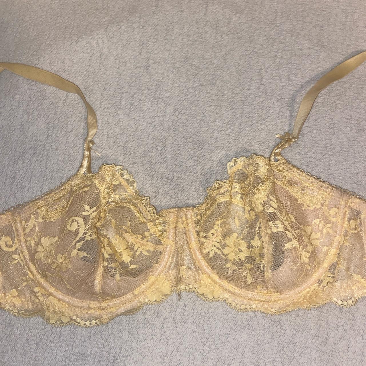 Victoria's Secret Women's Cream and Yellow Bra | Depop