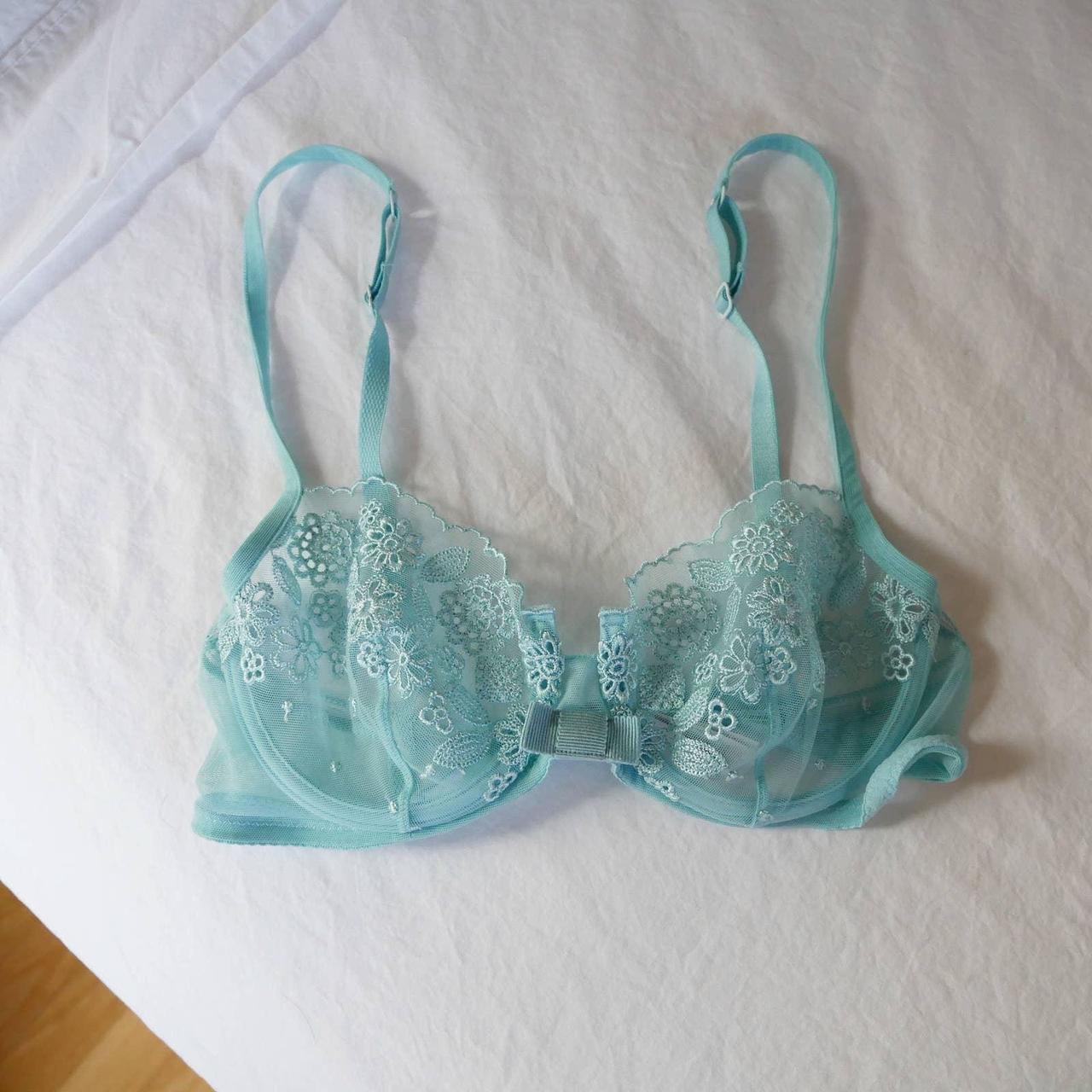 la perla | Vintage lace bra unlined sheer robins egg... - Depop
