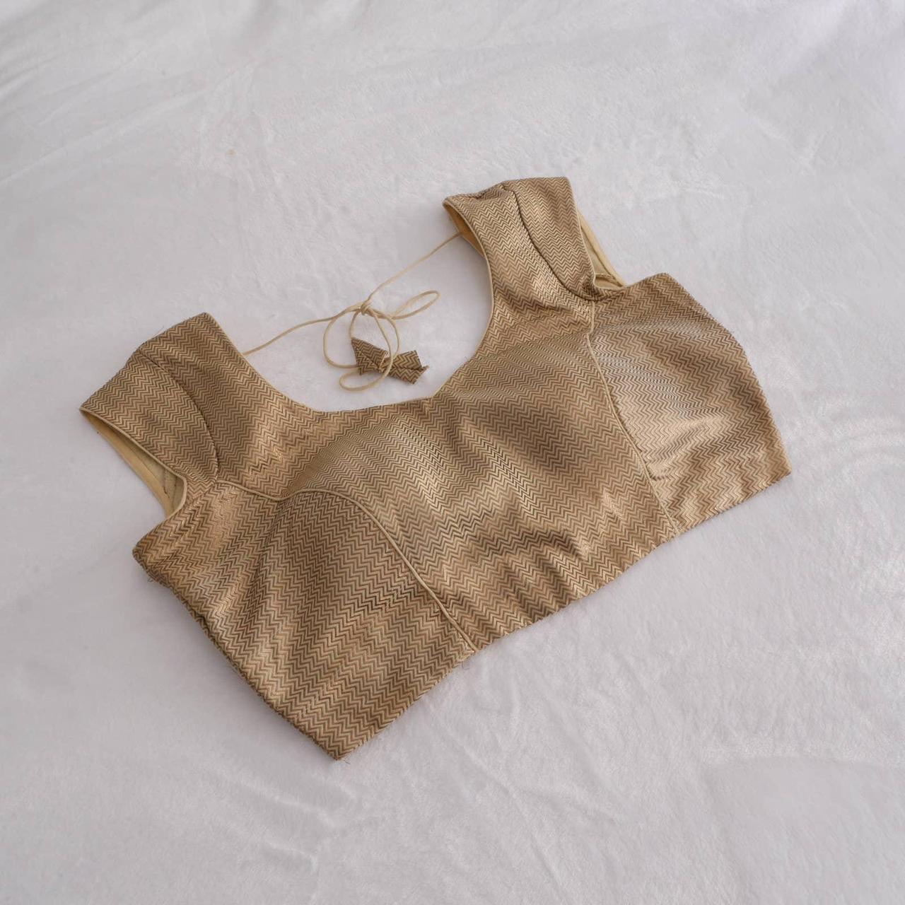 handmade crop blouse | 50s 60s Vintage gold metallic... - Depop