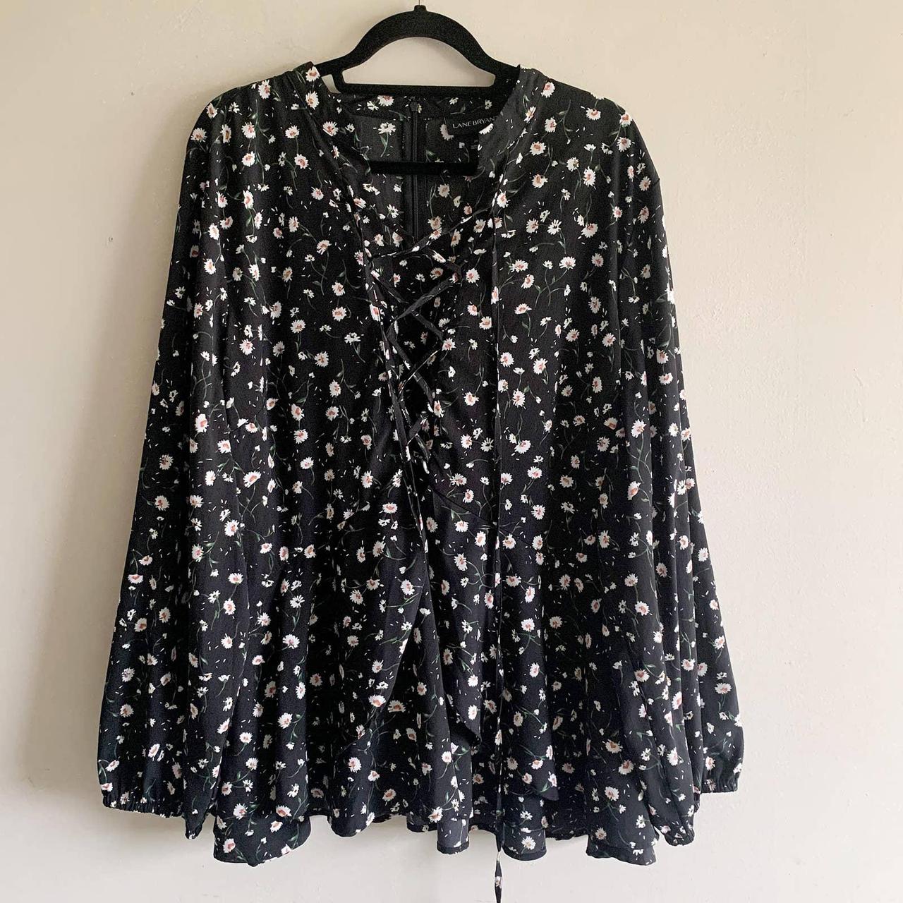 Lane Bryant Black Daisy Floral Lace Up Long Sleeve Depop