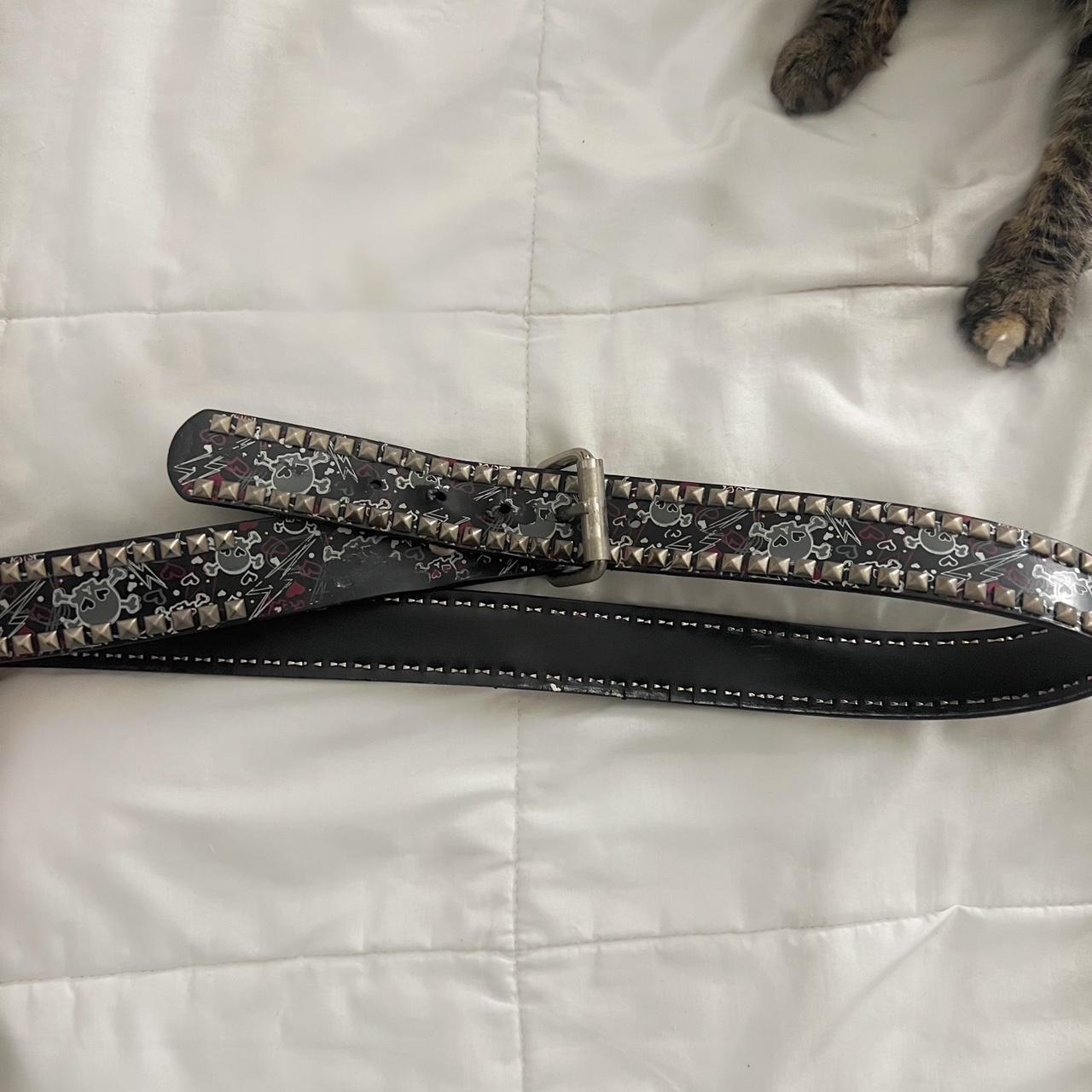 authentic 2000s studded belt with black skulls w/... - Depop