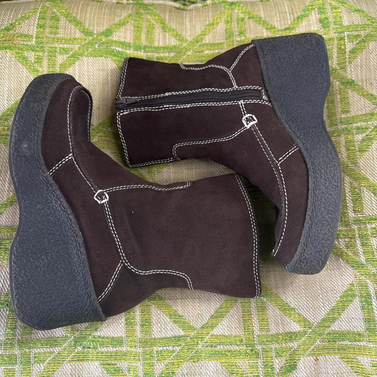 BONGO Brown suede wedge ankle boots with a 2.5" heel... | Depop