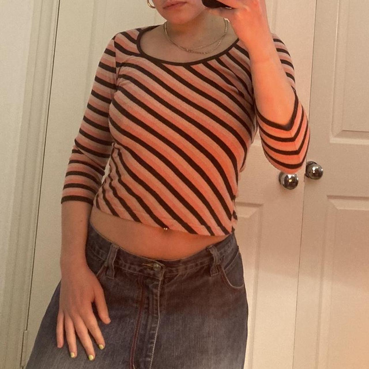 Sick vintage y2k top from Kookai with pink and brown... - Depop