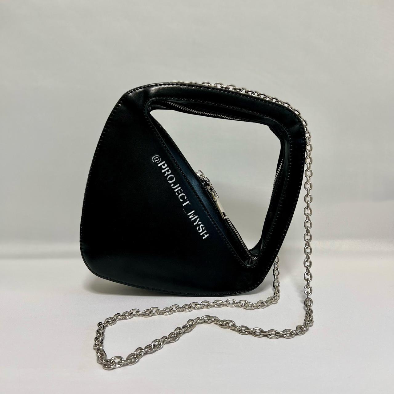 Vegan leather diamond shape handbag with silver... - Depop