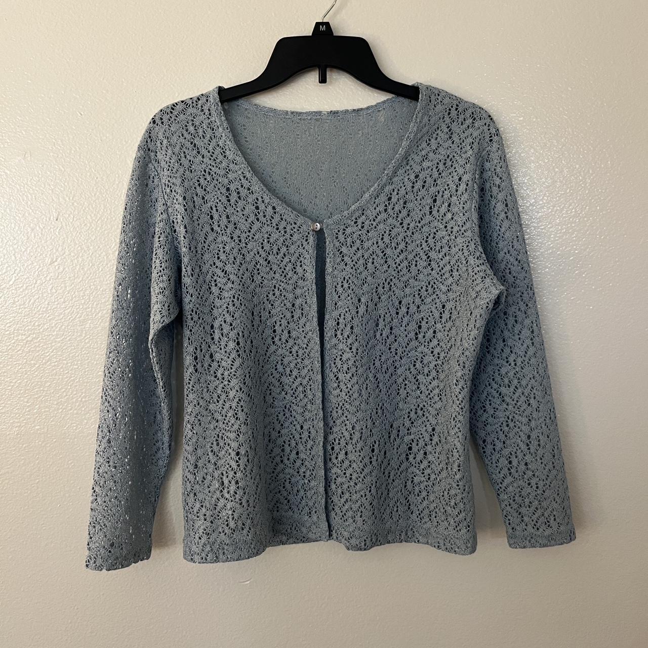 GORGEOUS BLUE LACE KNIT COVERUP CARDIGAN - blue... - Depop