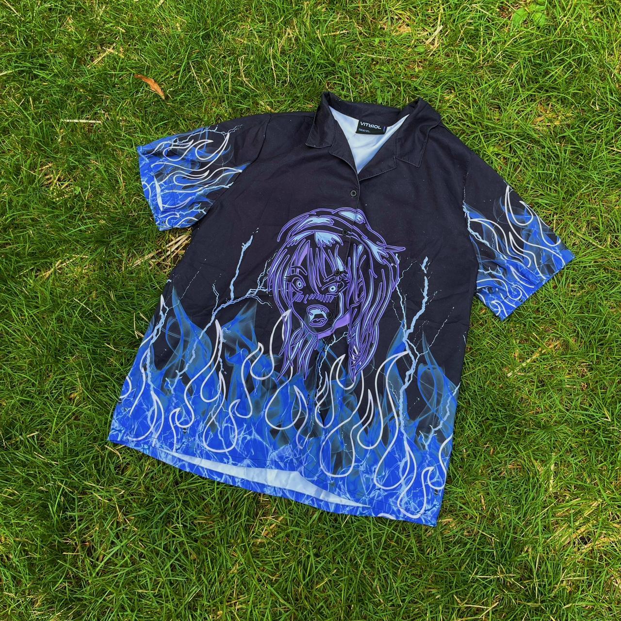 blue flame short sleeve button up • size large (men)... - Depop