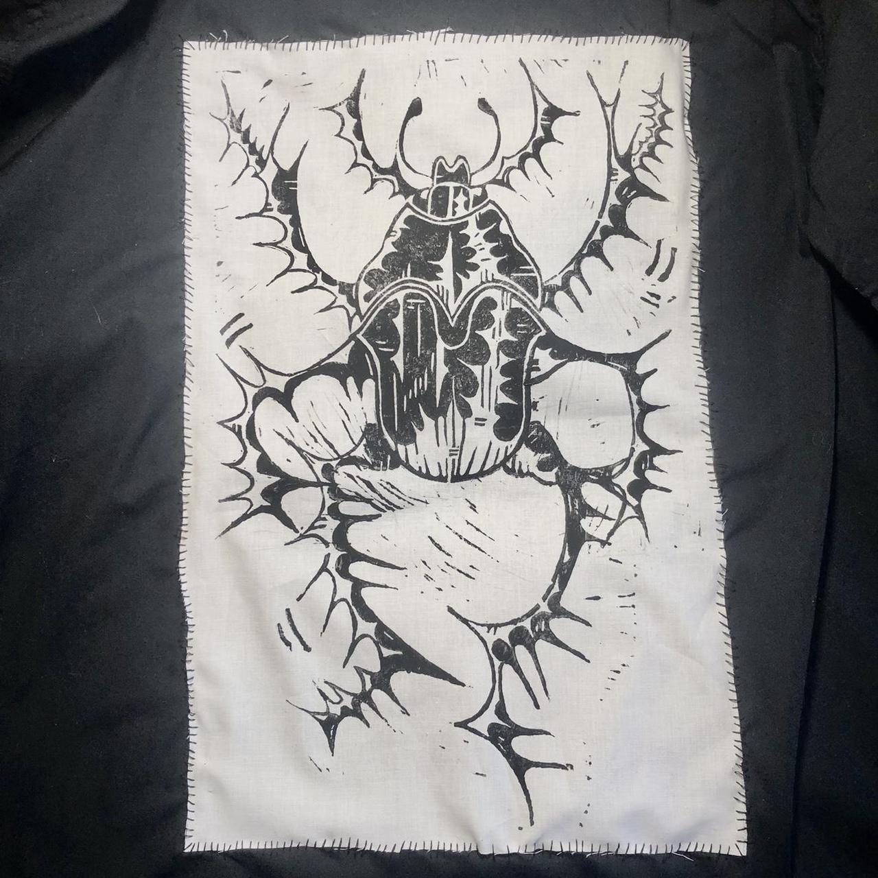 stylized beetle block print patch hand sewn on short... | Depop
