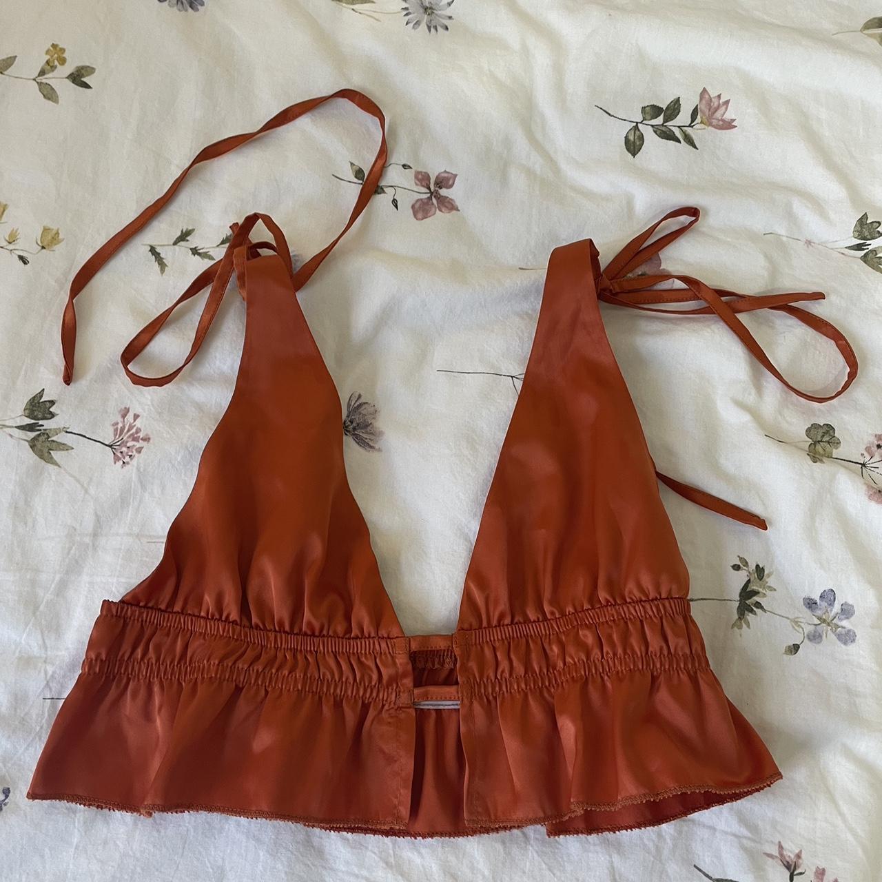 Orange satin crop top Tie up straps Size 6/8, but... - Depop