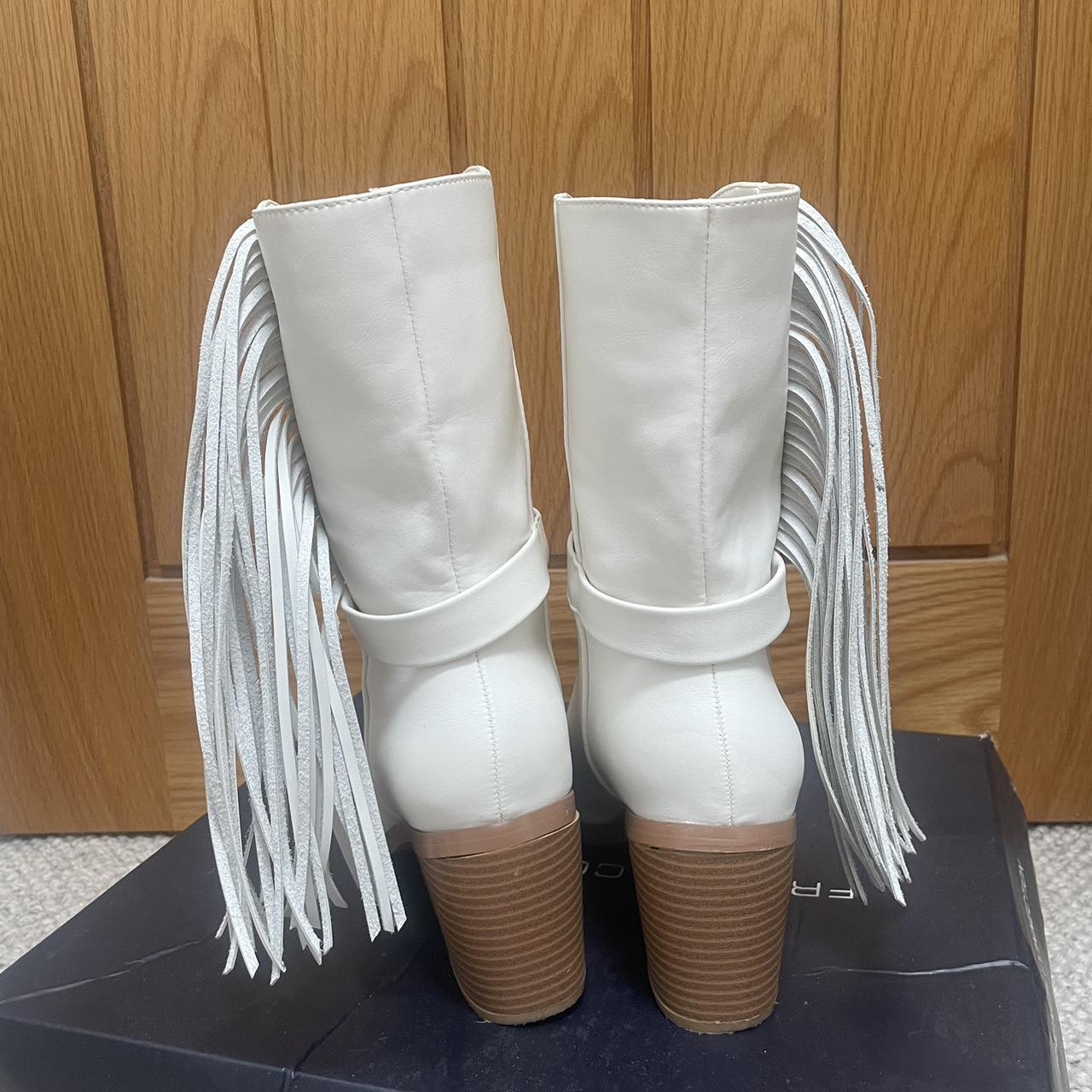 French Connection white fringe cowboy boots with a... - Depop