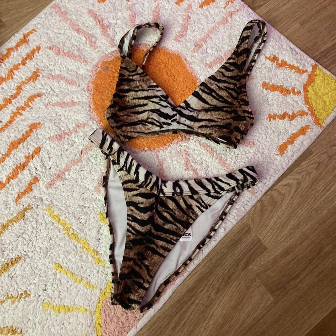 Animal print triangle bikini Cheeky tiger print... - Depop