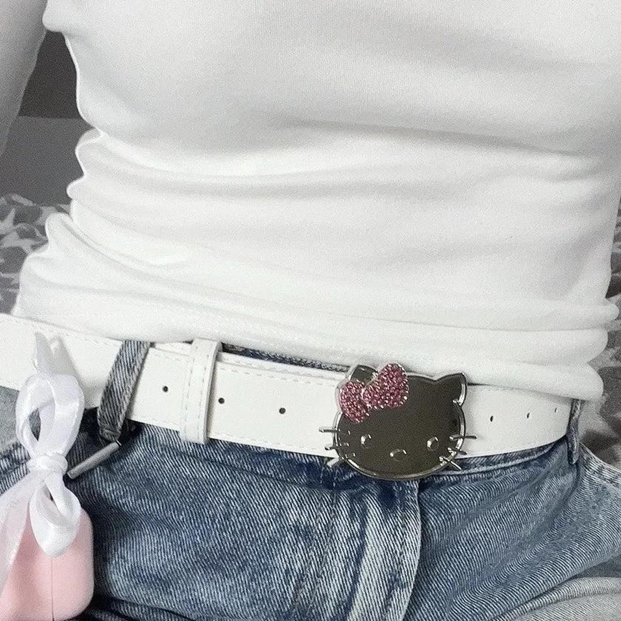White Hello Kitty Sanrio inspired belt. Metal buckle... - Depop