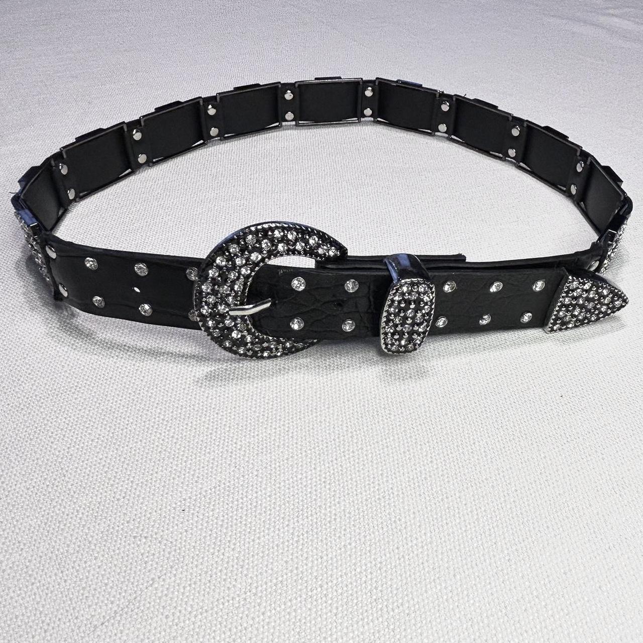 37” Studded Rhinestone Cross Belt In excellent... - Depop