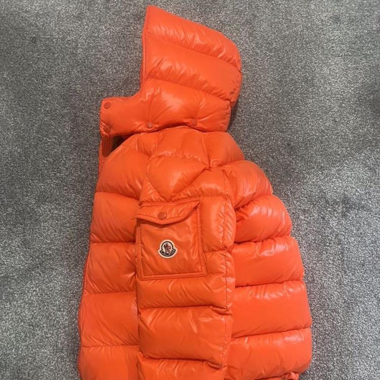 Mens Moncler orange maya down jacket Size... - Depop