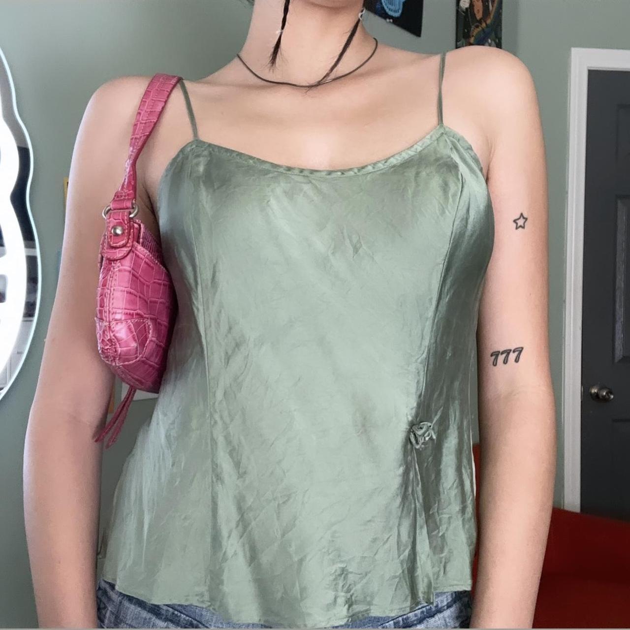 Sade Green Silk Slit Floral Intimate Blouse lingerie... - Depop