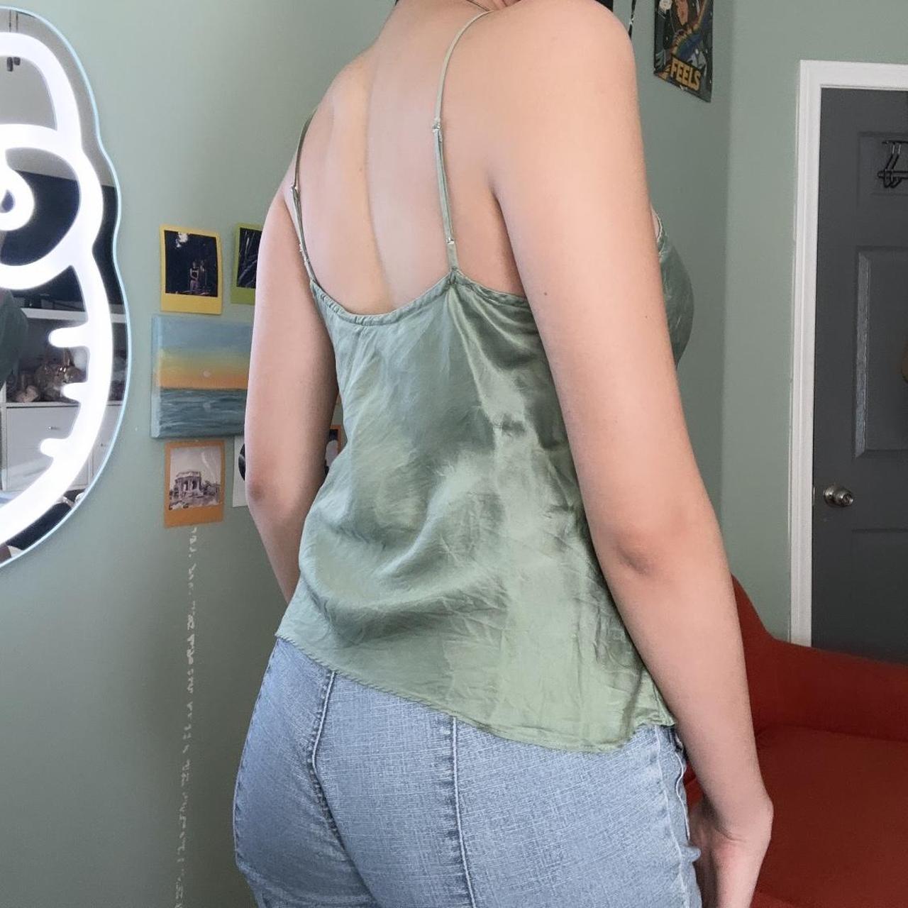 Sade Green Silk Slit Floral Intimate Blouse lingerie... - Depop