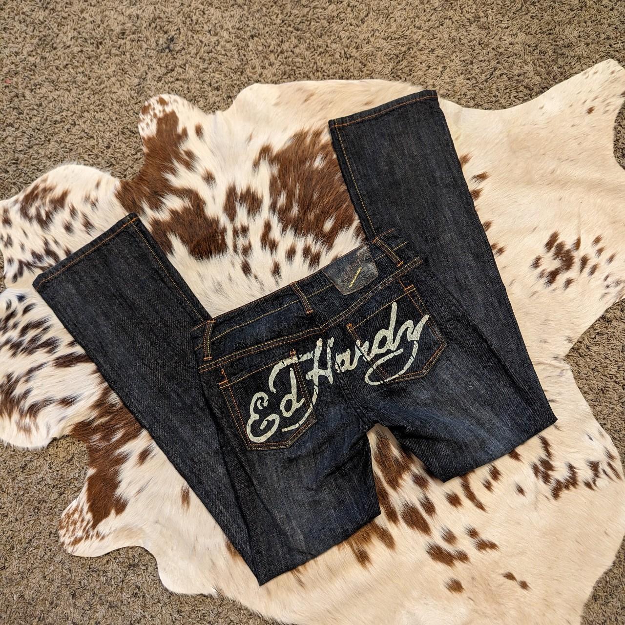 VTG Ed Hardy Jean Script Spellout Y2K Women's Size... - Depop